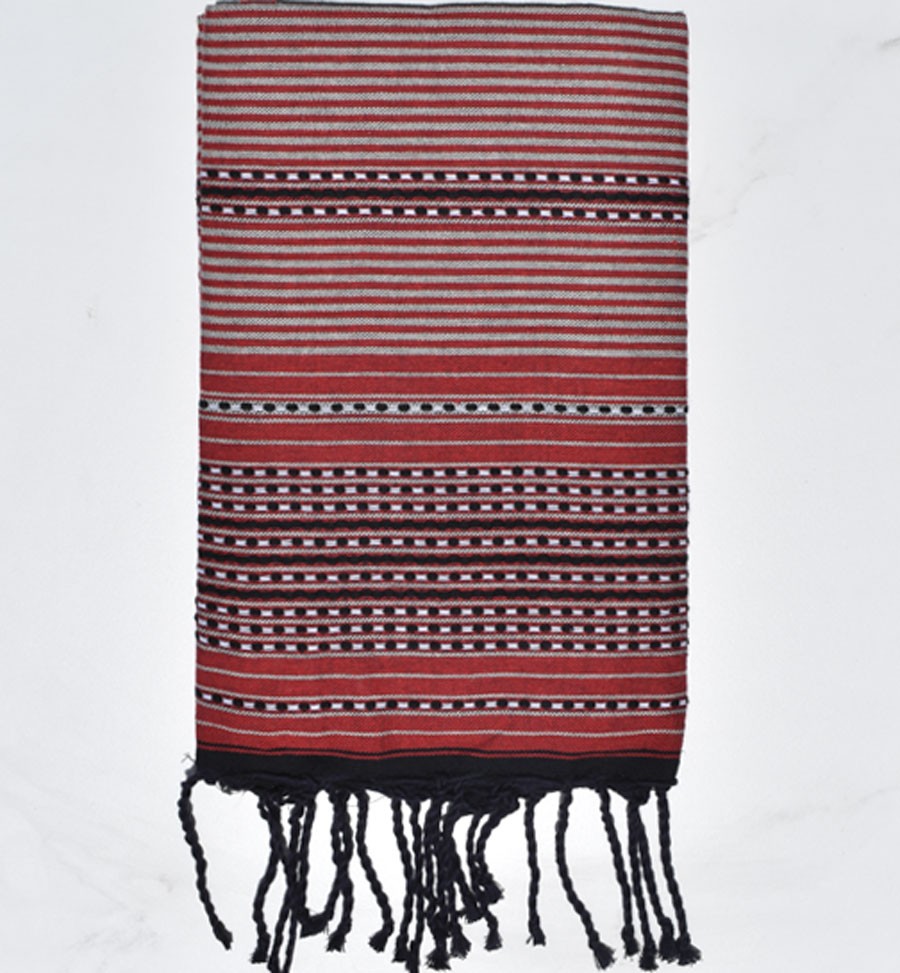 Fouta arabesque rouge, gris clair et noir - FOUTA TUNISIA
