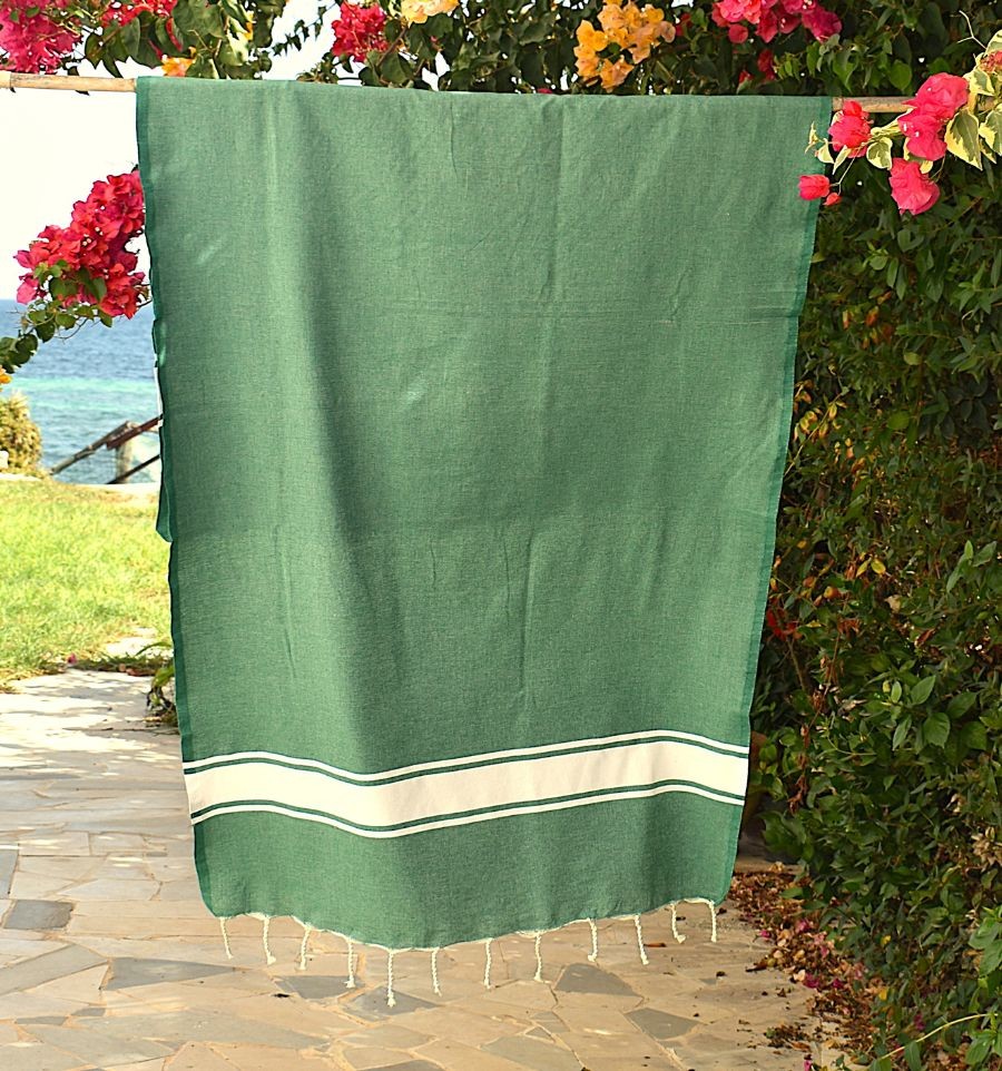 Fouta classique vert - Serviette de plage - FOUTA TUNISIA