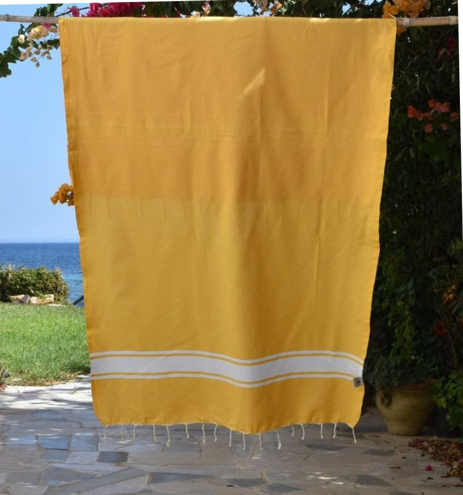 Fouta en Coton Recyclé jaune moutarde - Mode éthique - FOUTA TUNISIA