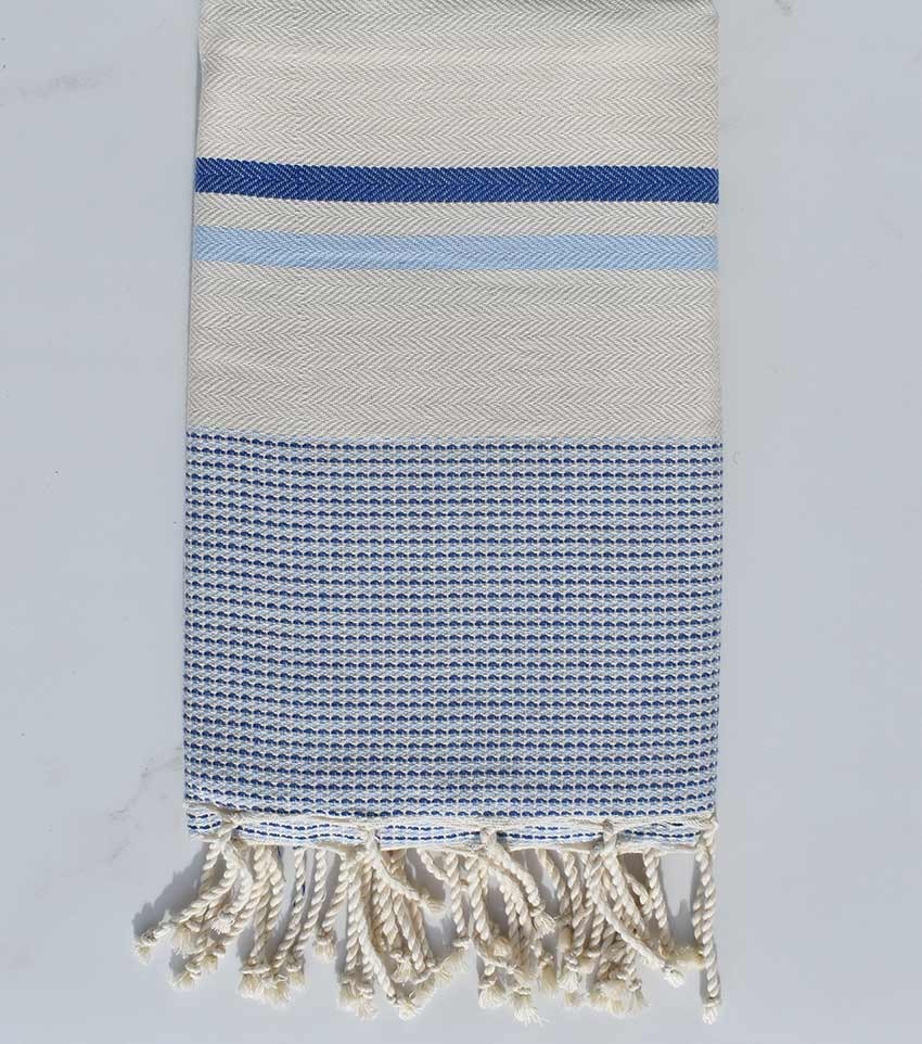 Fouta chevron écru clair et bleu - FOUTA TUNISIA