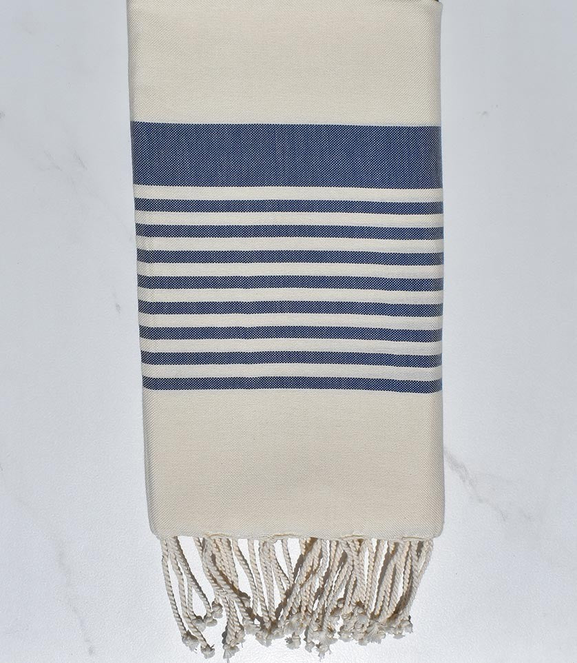 Fouta arthur blanc crème et bleu denim – FOUTA TUNISIA